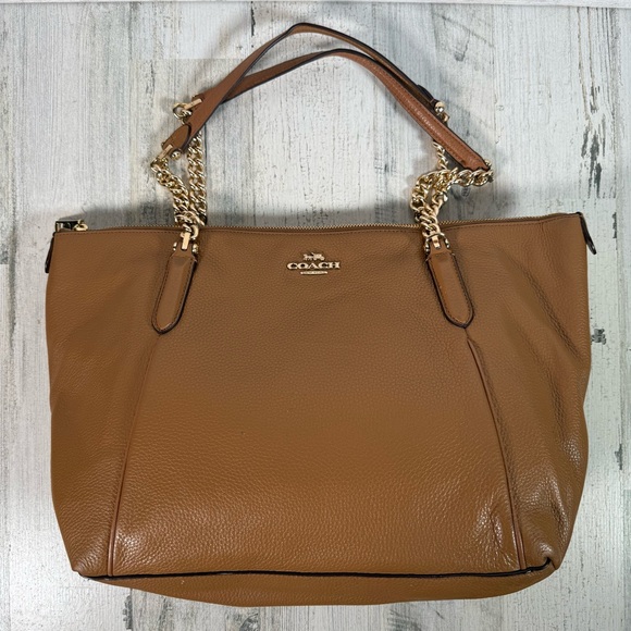 Coach | Bags | Coach Pebbled Leather Ava Chain Tote Style Purse Khaki ...